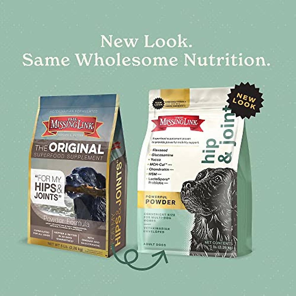 The Missing Link Hip & Joint Probiotics Superfood Supplement Powder for Dogs - Omegas 3&6, Fiber, Glucosamine, Chondroitin, MSM, HA - Cartilage & Bone Health, Joint Mobility & Flexibility - 5lb