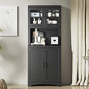 Cozy Castle 70" Tall Kitchen Pantry, Microwave Storage Cabinet with Doors and Adjustable Shelves for Dining Room, Black