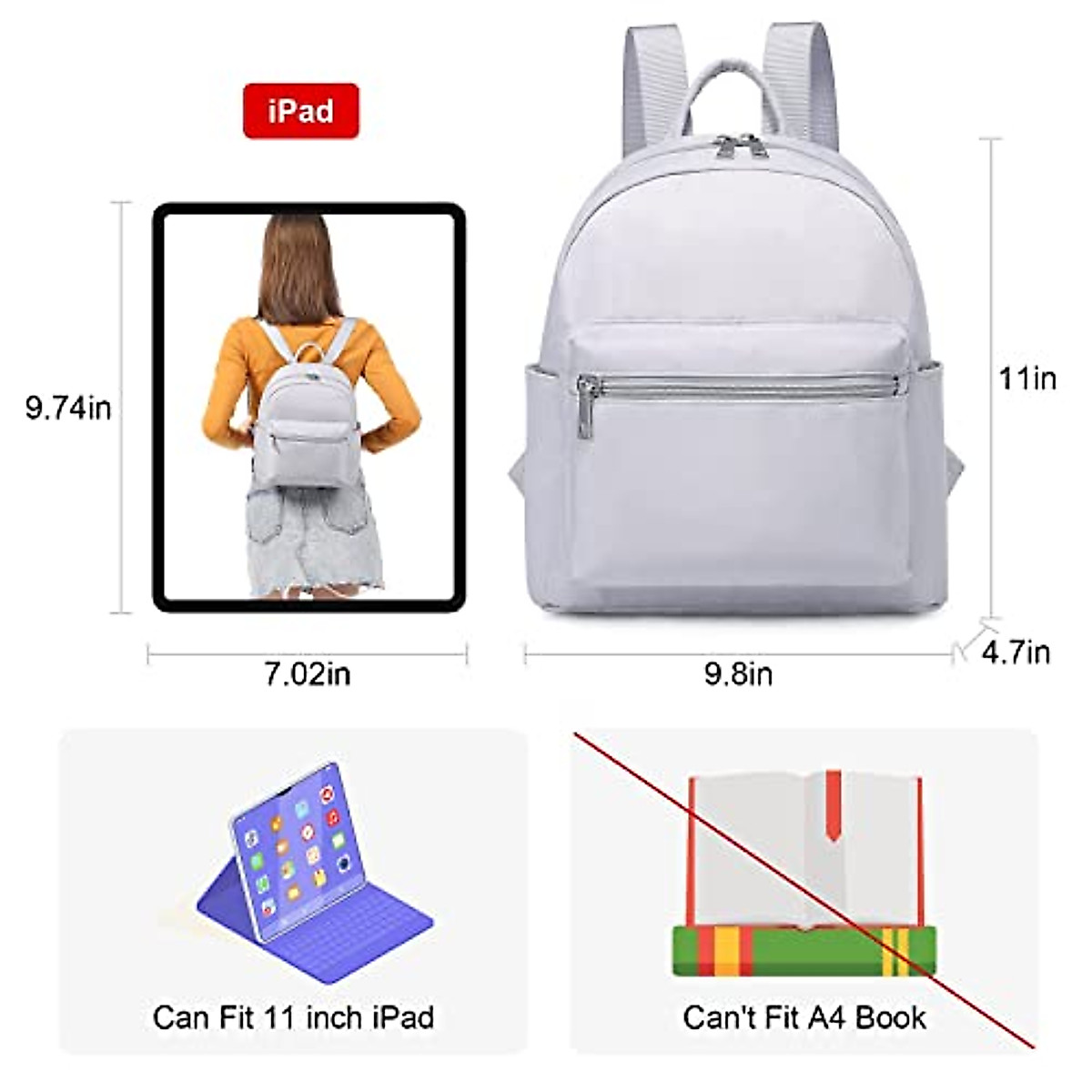 LOVEVOOK Mini Backpack Purse Small Cute Fashion Light Grey Backpack for Women Wear-resistant