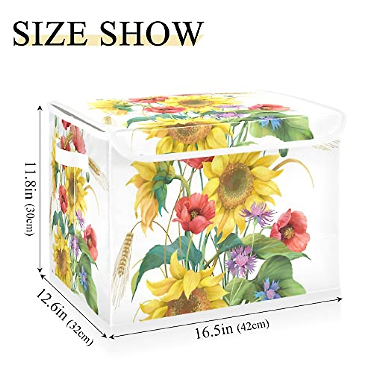 innewgogo Sunflower Storage Bins with Lids for Organizing Foldable Storage Box With Lid with Handles Oxford Cloth Storage Cube Box for Dog Toys