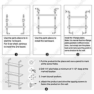 HouseAid Industrial Pipe Floating Shelves, 24 Inch Rustic Farmhouse Shelf for Living Room, Bedroom, Bathroom and Kitchen, Wall Mounted, Matte Black (3 Tiers)