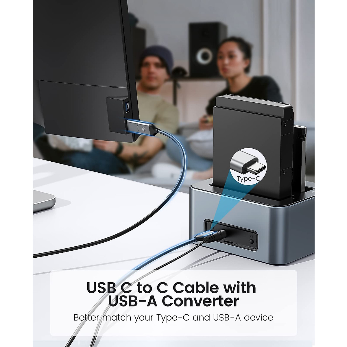 ORICO Hard Drive Docking Station, Aluminum Dual Bay USB C to SATA 3.0 6 Gbps HDD Docking Stations with UASP for 2.5 or 3.5 Inch HDD with 12V 3A Power Supply, 36TB Support, Gray (6626C3)