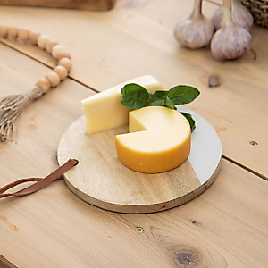 Foreside Home & Garden Wood & Gray Resin with Leather Loop Round Cutting Board