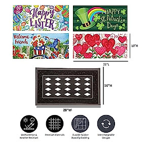 Evergreen Sassafras Bundle - Set of 5 Holidays Interchangeable Entrance Doormats | Indoor and Outdoor |22-in x 10-in doormats and 28-in x 16-in Tray | Non-Slip Backing | Low Profile | Home Décor