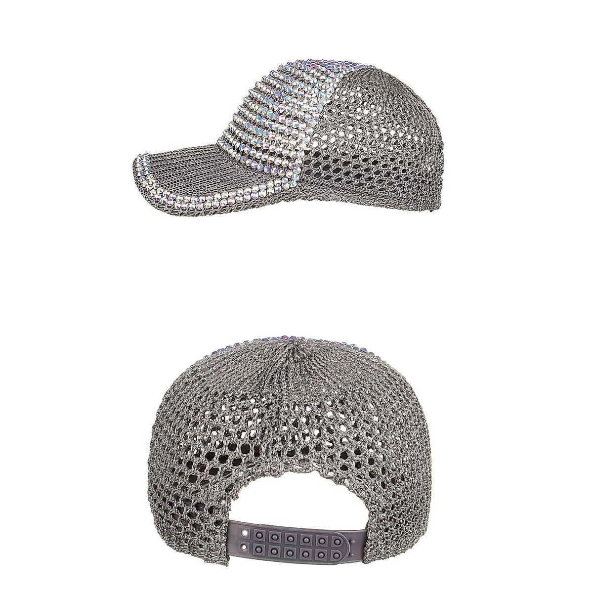 Women Men Studded Rhinestone Crystals Adjustable Ponytail Mesh Baseball Cap Shiny Bling Casual Sports Cap Breathable Sun Hat