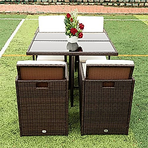 LJMXG 9 Piece Patio Dining Sets Outdoor Space Saving Rattan Chairs with Glass Table Patio Furniture Sets Padded.