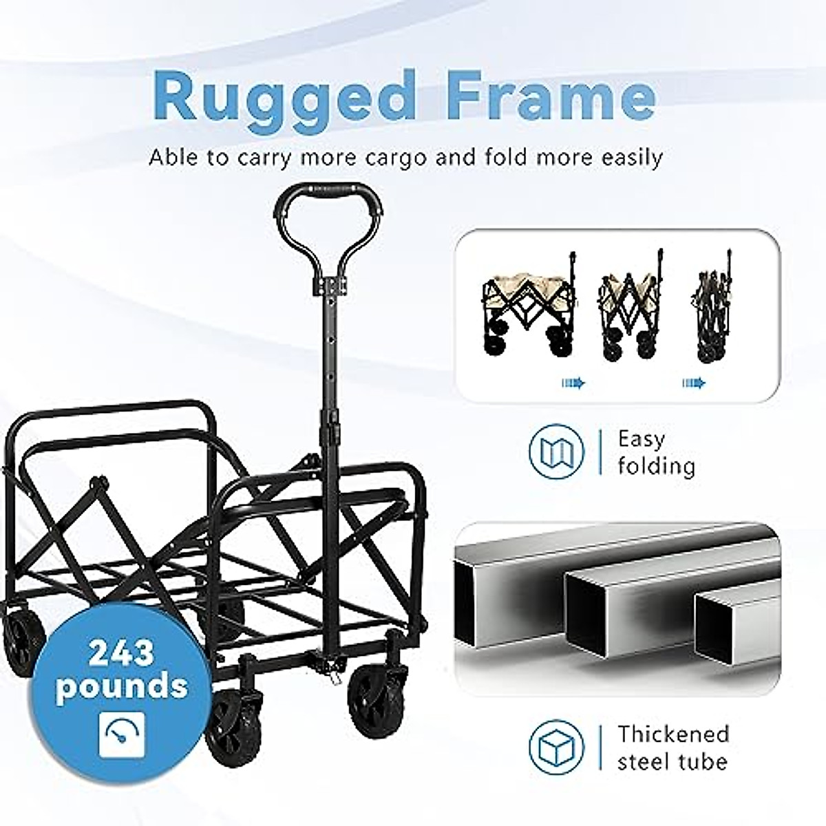 Folding Wagon Portable Collapsible Wagon by Teprovo,243lbs Capacity Utility Wagon Garden Cart with Rolling Wheels and Adjusted Handle