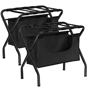 HOOBRO Luggage Rack with Laundry Bag, Pack of 2, Folding Suitcase Stand for Guest Room, 26.8" L x 15" W x 22" H, Suitcase Holder with Oxford Bag, Cloakroom, Bedroom, Hotel, Black BK06XLP201G1