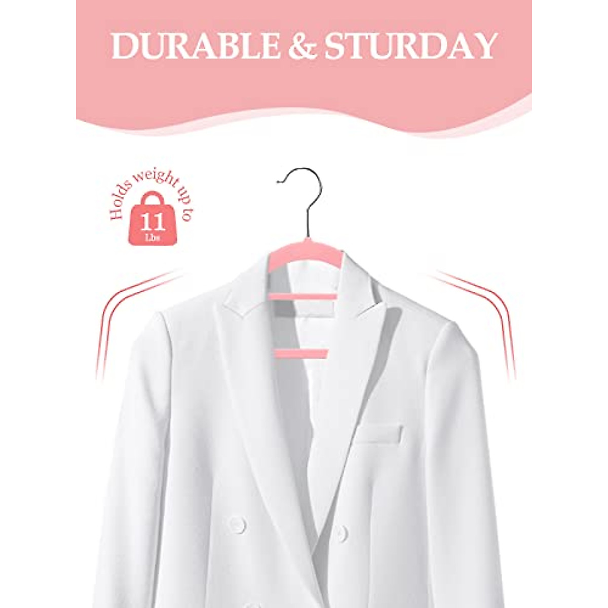 HOUSE DAY Velvet Hangers with Tie Bar 20 Pack Pink, Clothes Hangers Non-Slip, Space Saving Felt Hangers for Pants, Coat, Suits, Shirt, Scarf, No Hanger Marks