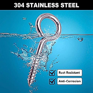 Goyunwell Stainless Steel Screw Eyes for Wood 10pcs Eye Hook Screw in Heavy Duty Anti Rust Eye Wood Screws Large Eye Hooks Screw Eyes Eyebolts (M6 3-1/8 inch (80mm)