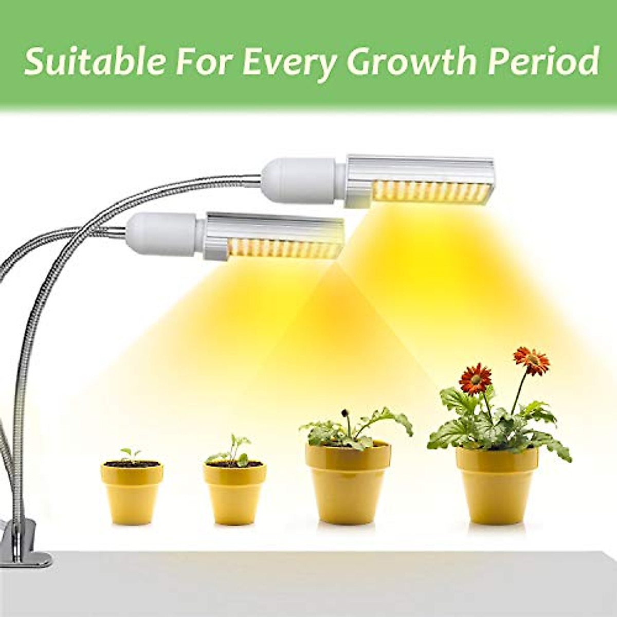 Vionmi Optics Grow Lights for Seed Starting Full Spectrum LED Plant Grow Lamp for Succulent Indoor Plants Sun Lights 2 Head Clip Lamps Replaceable Bulb Adjustable Gooseneck