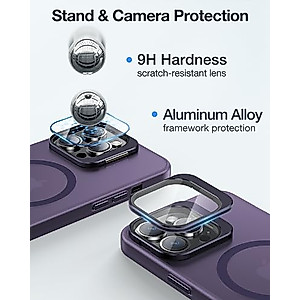 Facbiny for iPhone 14 Pro Max Case with Stand, Compatible with MagSafe, Full Camera Cover Protection with 9H HD Tempered Glass, Military-Grade Protection, Magnetic Kickstand Phone Case, Purple