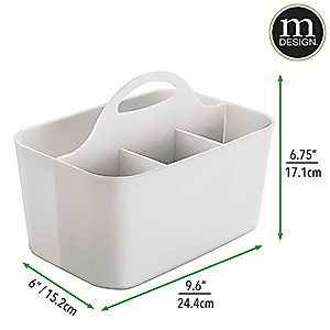 mDesign Small Plastic Shower/Bath Storage Organizer Caddy Tote with Handle for Dorm, Shelf, Cabinet - Hold Soap, Shampoo, Conditioner, Combs, Brushes, Lumiere Collection, Light Gray