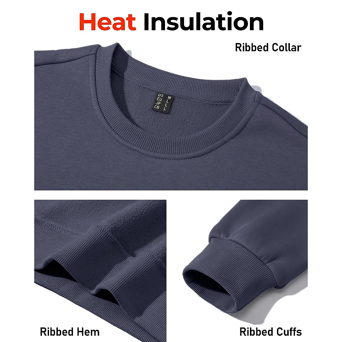 Boladeci Mens Sweatshirts Crewneck Fleece Lined Pullover Essentials Plain Soft Warm Winter No Hood Blank Navy Long Sleeve Shirts for Men Athletic Tops