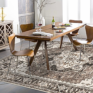 Washable Living Room Runner Rug - 8x10 Large Bedroom Rug Distressed Oriental Non-Slip Non-Shedding Print Floor Carpet for Dining Room Kitchen (Beige, 8 x 10)