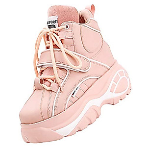 ANUFER Women's Goth Punk High Top Platform Chunky Sneakers Lace Up Wedgel Heel Dad Shoes Pink SN02924 US7.5