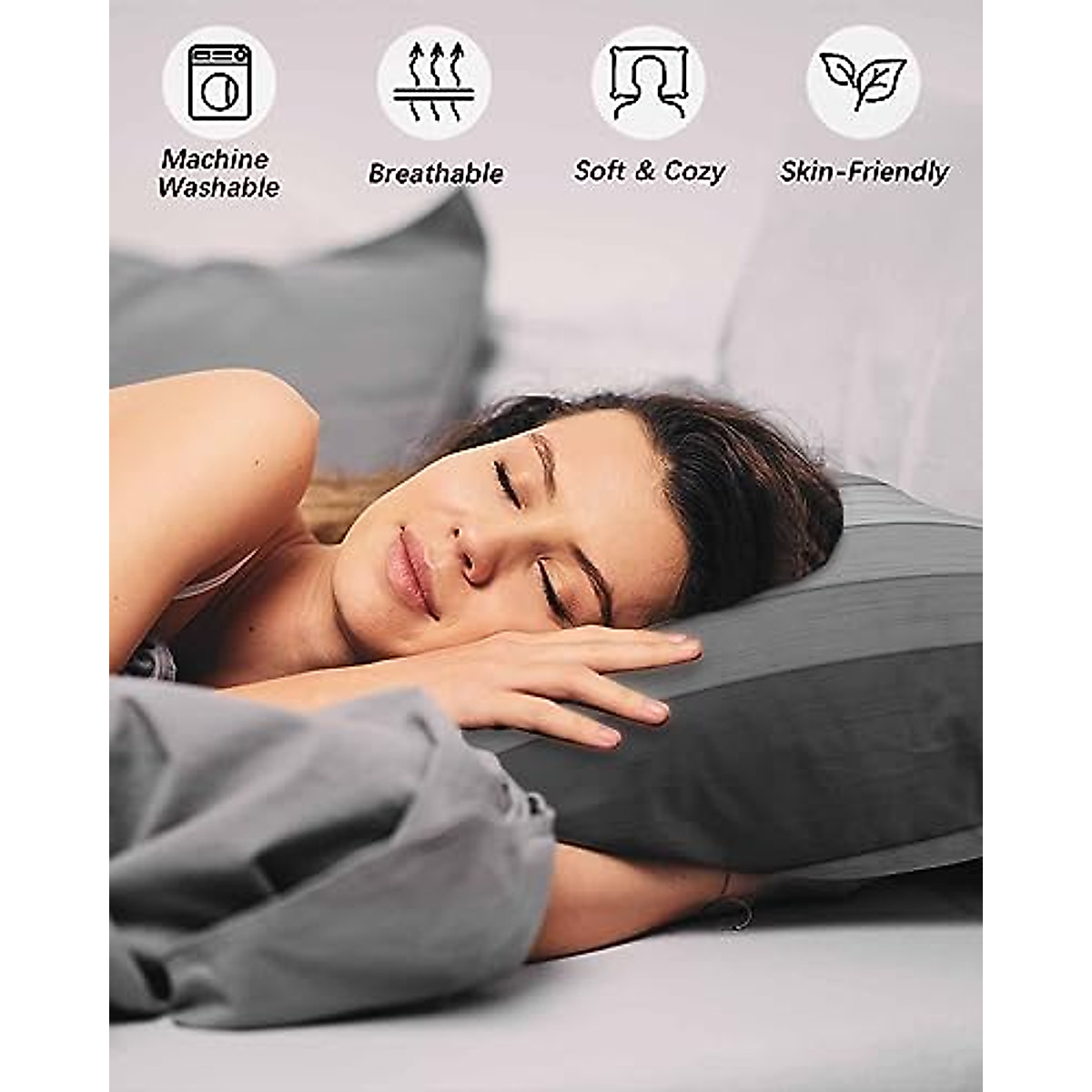 Edwiinsa Black Grey Ombre Pillow Covers King Standard Set of 2 20x36 Bed Pillow, Farmhouse Rustic White Wooden Striped Plush Soft Comfort for Hair/Skin Cooling Pillowcases with Envelop Closure