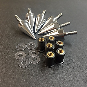 SEMT-Universal Chrome Motorcycle Spike Bolts with Mounting Parts Compatible with Windscreen Fairings License Plate [B074NVVQZD]