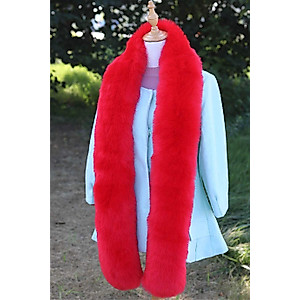 Tngan Faux Fox Fur Collar Scarf Neck Warmer Women Stole Long Scarves Shawl Wrap Red