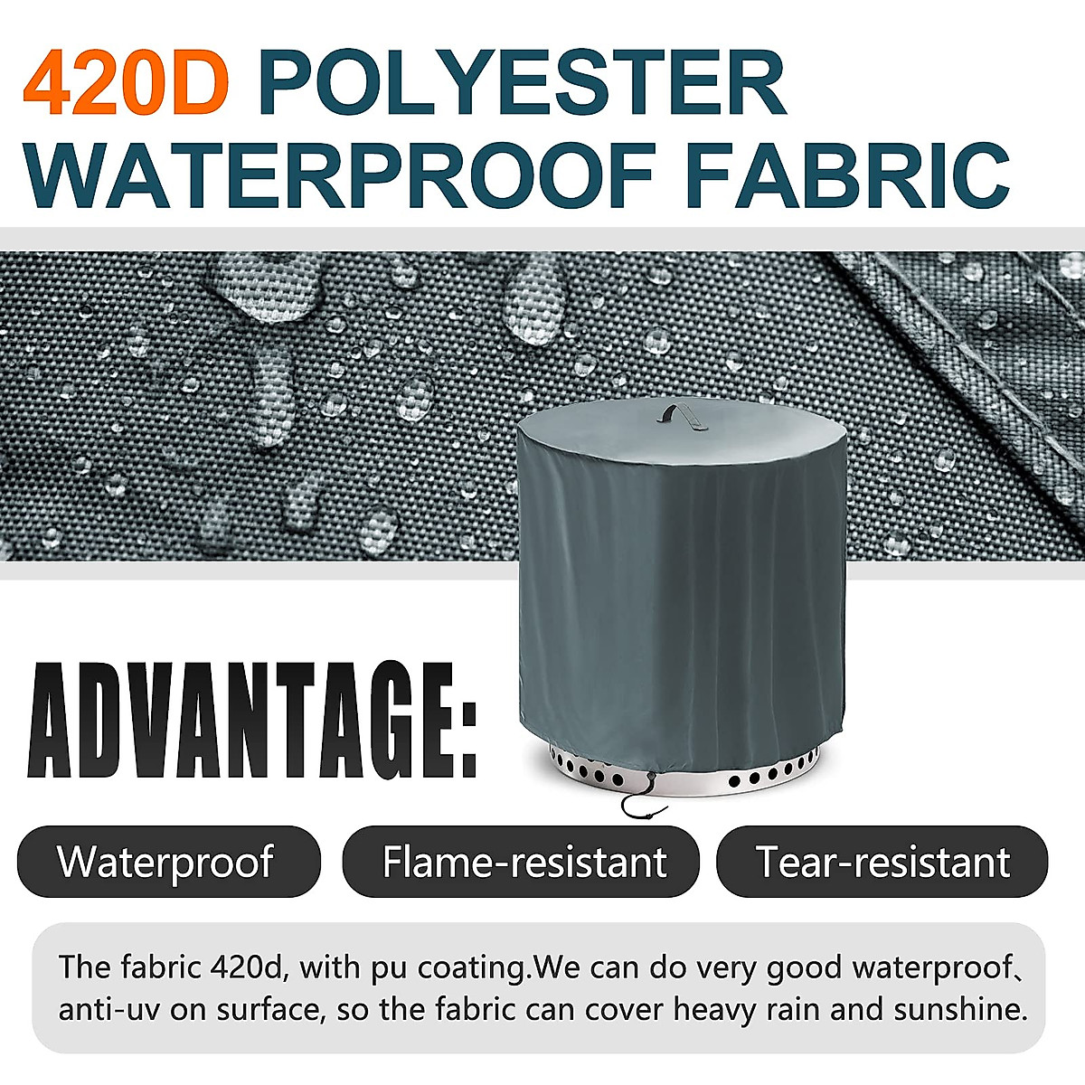 TORUTA Fire Pit Cover for SoIo Stove Cover Yukon Round-32 Inch Heavy Duty 420D Strong Water-proof, Dust-proof, Sun Protection, Draw Rope Windproof Design - Grey