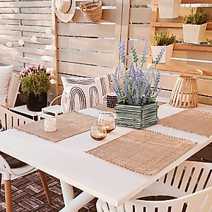 DILATATA Lavender Flowers Artificial Lavender Decor Fake Lavender Plant in Wooden Pot Faux Plants in Pots for Rustic Home Bathroom Table Centerpieces Wedding Decor Potted Lavender Flower Purple Decor