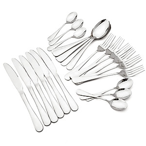 Snplowum 24pcs Silver Flatware Set With Holder, Stainless Steel Egg Shape Cutlery Storage Tableware Kitchen Utensils Gift Set, Silverware Set for Home and Restaurant Banquets, Service For 6
