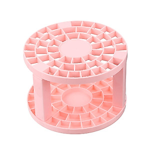 PATIKIL 1pcs Paint Brush Holder, Paint Brush Storage Organizer 49 Holes Plastic Paint Storage Desk Stand Round for Artist Desk Makeup Pencil, Pink