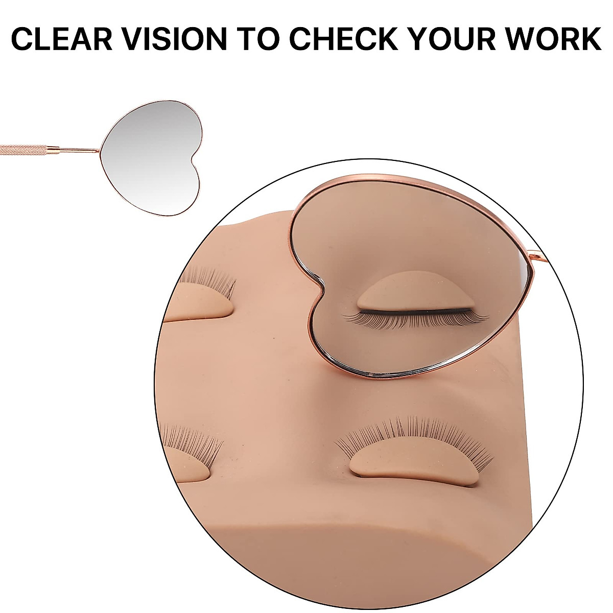 Miuffue 2.2inch Lovely Lash Mirror, Heart Shaped Detachable Stainless Steel Eyelash Mirror, Lash Mirror for Eyelash Extensions, Lash Extension Supplies and Tool for Lash Techs, Rose Gold