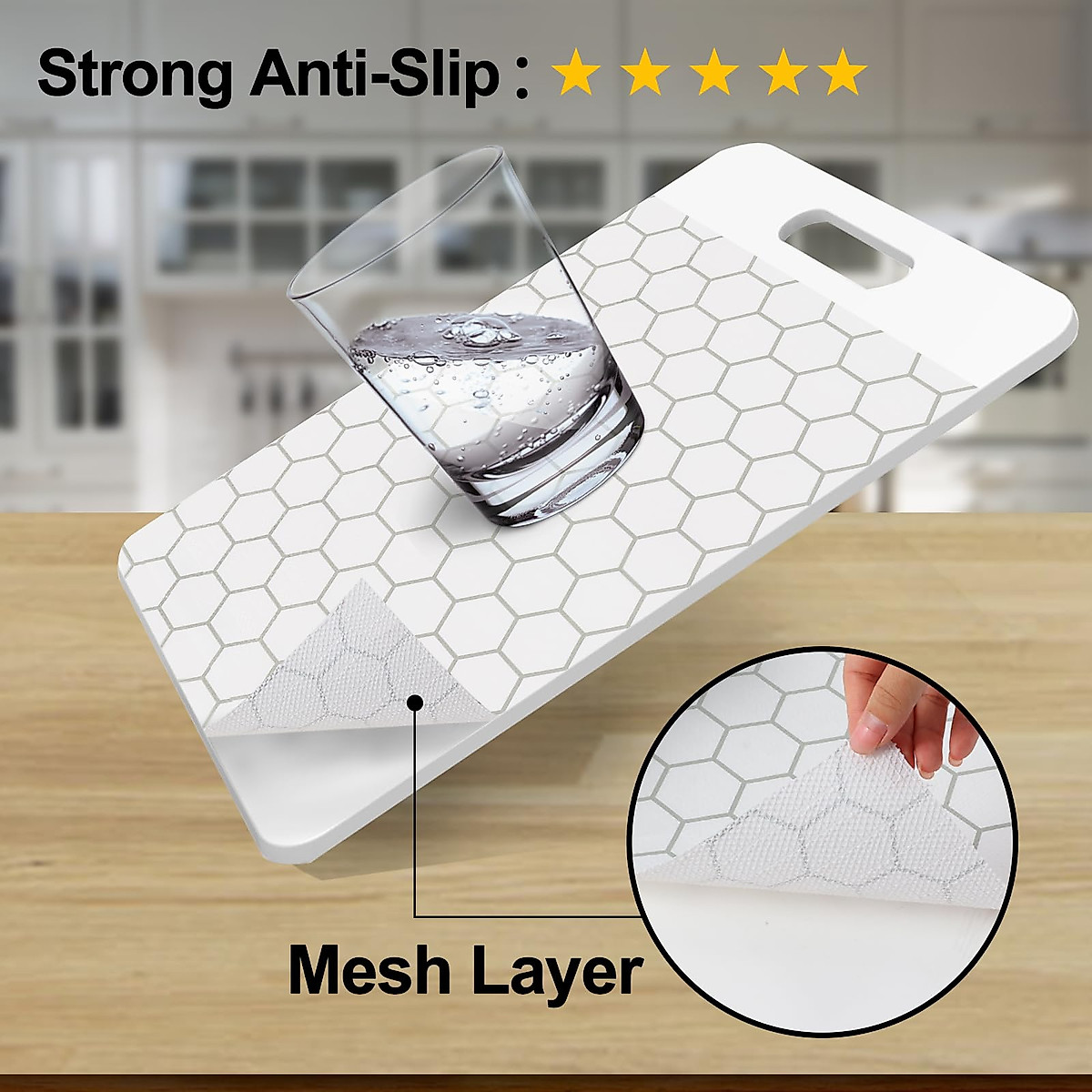 Drawer and Shelf Liner for Kitchen Cabinets: Non Adhesive, Non Slip, Thick Strong Grip Waterproof Washable for Kitchen Cabinets, Drawer, Fridge, Wire Shelving (Silver Geometry, 12 in × 10 FT)