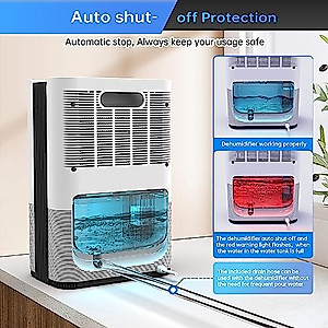 PTHRAOUTA dehumidifier for basement bathroom RV home closet indoor indoor 33.8 oz water tank（800 sq.ft） small dehumidifiers safe mini drainage auto-off odor removal 2 duak-core portable dehumidifier 5 colorful lights remove moisture quite silent car deh