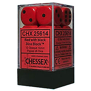 DND Dice Set-Chessex D&D Dice-12mm Opaque Red and Black Plastic Polyhedral Dice Set-Dungeons and Dragons Dice Includes 12Dice - D6, Various (CHX25614)