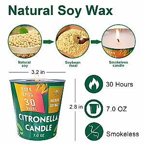 Patio Citronella Candles Outdoor, 4 Packs Natural Soy Wax Fly Off Candles for Summer Porch Home Outside Camping Picnic,120 Hours Burn