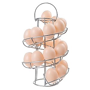 Egg Skelter Spiraling Dispenser Rack Large Capacity - Egg Storage Organizer Display Holder Basket for Countertop Kitchen,Silver