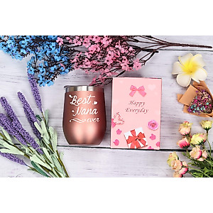 Best Nana Ever Wine Tumbler Best Nana Ever Tumbler with Straw Nana Tumbler Nana Gifts Birthday Mothers Day Gifts for Nana Grandma from Grandkids Granddaughter Grandson 12 Ounce with Gift Box Rose Gold