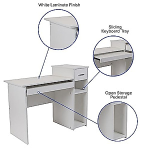 Flash Furniture Highland Park White Computer Desk with Shelves and Drawer