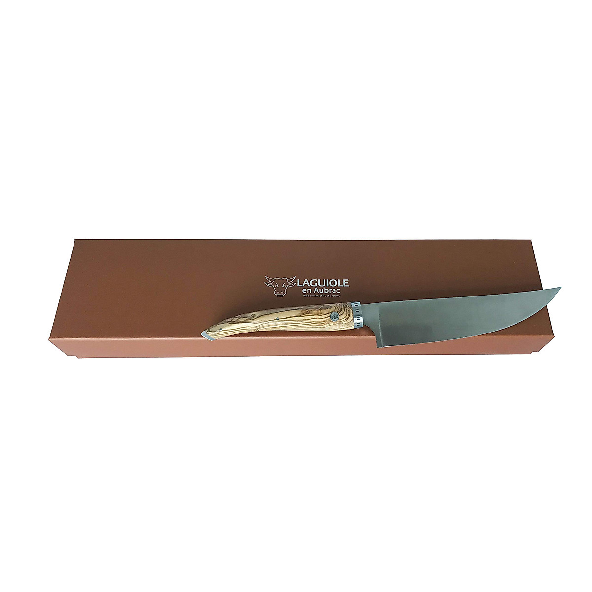 Laguiole en Aubrac Cuisine Gourmet Stainless Fully Forged Steel Made In France Cook's Chef 's Knife With Olivewood Handle, 7-in / 17.8cm