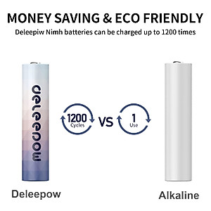 Deleepow AAA Rechargeable Batteries 1.2V 1100mAh 1200 Cycle Nimh Triple A Battery 8 Count with Micro USB and USB-C 2 Charging Port 8 Slot Smart Charger