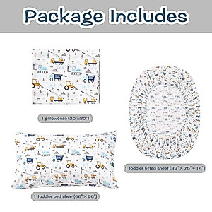 lasoftan Kids Sheet Set Twin Size 3 Pcs, Boys Twin Sheet Set with Blue Excavator Car Pattern，Kids Boys Twin Fitted Sheet ，Breathable & Silky Soft Microfiber Kids Fitted Sheet