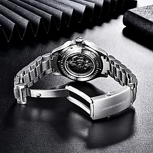 Pagani Design 007-Model Automatic Diving Watches for Men NH35 Movement, Stainless Steel Materials, Rotating Ceramic Bezel, Sapphire Domed Mirror, 100M Waterproof Mechancial Self Winding Wrist Watch