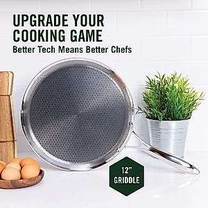 HexClad 2 Piece Hybrid Stainless Steel Cookware Set - 12 Inch Griddle Skillet Pan and 8 Inch Frying Pan, Stay Cool Handles, Dishwasher Safe, Non-Stick, Works with Induction Cooktops