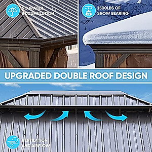 EMKK 12'x20' Gazebo Double Aluminum Composite Roof Permanent Pavilion Gazebo Outdoor Hardtop Aluminum Frame Canopy with Curtains and Netting for Backyard Patio Lawn Garden,Alu Gazebo w/Steel Canopy
