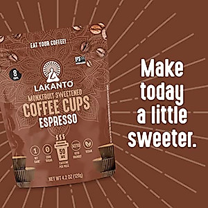 Lakanto Sugar Free Espresso Coffee Cups - Sweetened With Monk Fruit Sweetener and Erythritol, Eat Your Coffee, On the Go, Dark Roast, Keto Diet Friendly, Vegan (Espresso - 8 Cups - Pack of 1)