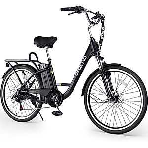 Oraimo Electric Bike for Adults 3A Fast Charge, 36V 10.4Ah UL-Certified Li-ion Battery, 350W Brushless Motor, 26" Aluminum Ebike 2X Load Rear Rack, Air Saddle, Shimano 7 Speed (Black, Standard)