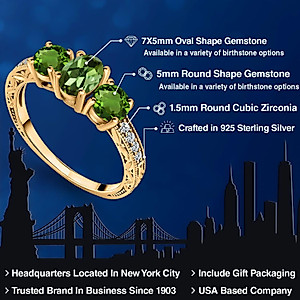 Gem Stone King 18K Yellow Gold Plated Silver Green Tourmaline and Green Chrome Diopside Ring For Women (1.82 Cttw, Gemstone Birthstone, Available In Size 5, 6, 7, 8, 9)