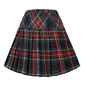 Women's Elastic Waist Plaid Pleated Skirt Tartan Skater School Uniform Mini Skirts (Series 18, L)