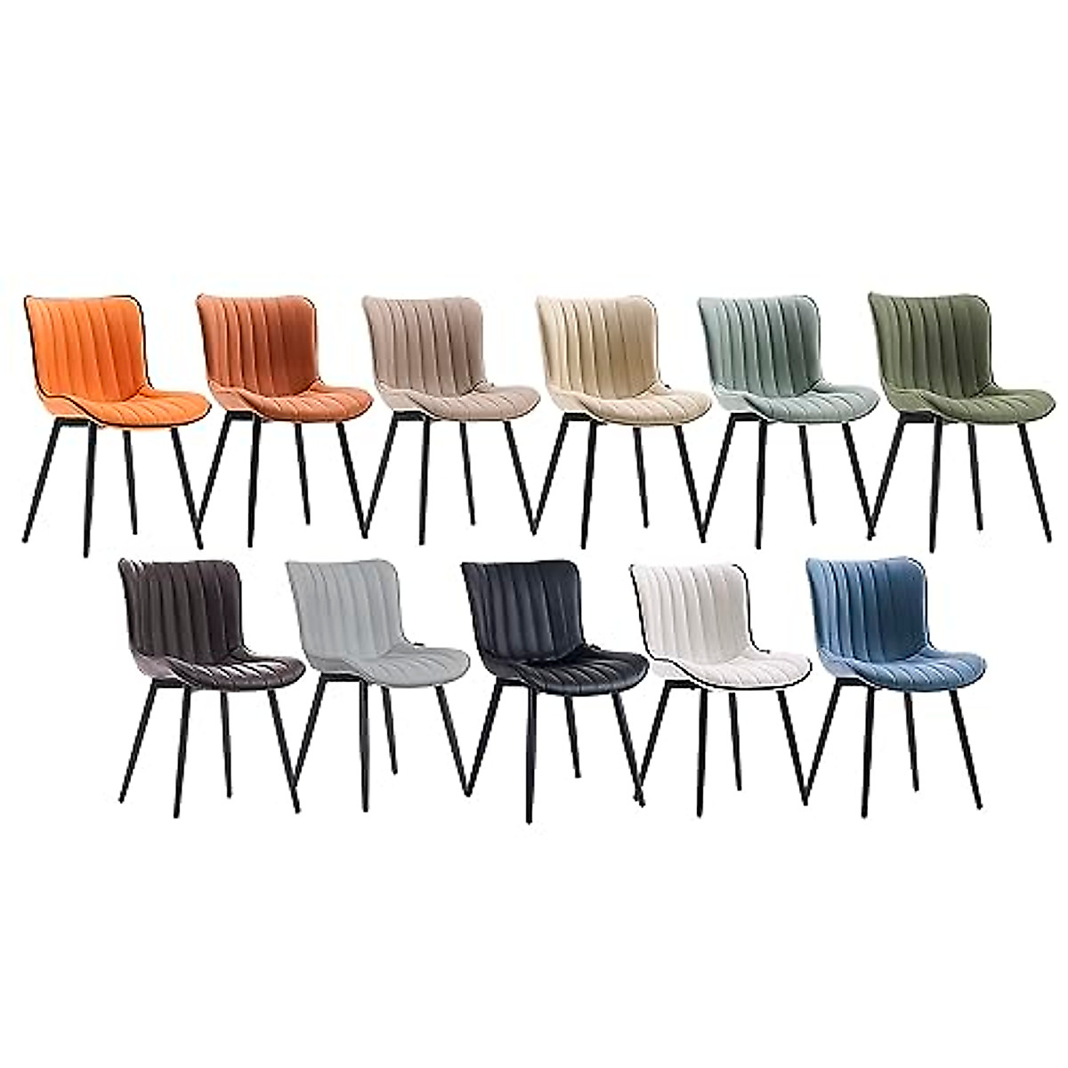 YOUNUOKE Dining Chairs Set of 2,Upholstered Mid Century Modern Chair Armless Faux Leather Accent Chairs with Backrest Metal Legs and Adjustable Feet for Kitchen Living Room Bedrooms,Orange