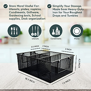 Maypes Utensil Holder for Party Hosting Essentials 4 Silverware Carrier Slots, 1 Small Paper Plate Holder, 2 Side Handles – Condiment Caddy, Grill Caddy Flatware Caddy Outdoor Cutlery Caddy (Black)
