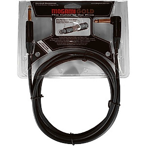 Mogami GOLD INSTRUMENT-10R Guitar Instrument Cable, 1/4" TS Male Plugs, Gold Contacts, Right Angle and Straight Connectors, 10 Foot