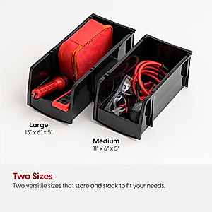 IRIS USA Inc. 13" x 6" x 5" Large Plastic Stackable Open Front Organizer bin Caddy Basket for Refrigerator Freezer Kitchen Pantry Cabinet Workshop Garage Classroom Office Crafts Supplies 8 Pack Black