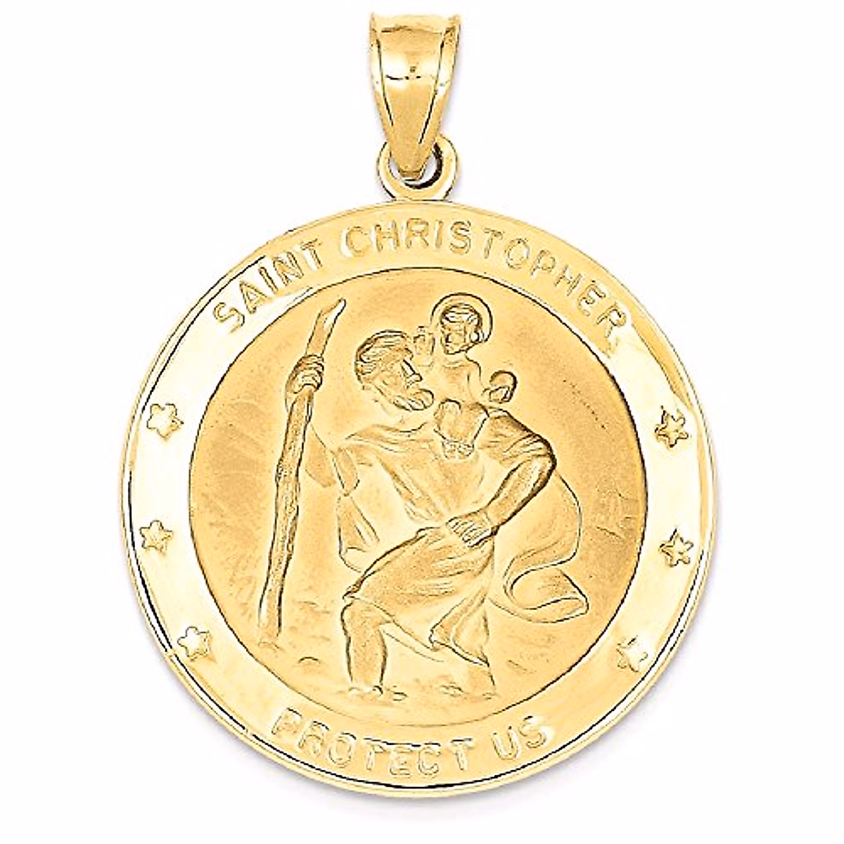 IceCarats 14K Yellow Gold Saint Christopher Medal Patron of Travelers Athletes Protection Necklace Christian Religious Pendant Faith Charm 40mm x 29.7mm Only